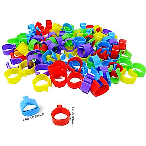 HONBAY 100PCS 5 Colors Poultry Foot Rings Leg Bands Clip-on Rings for Birds, Ducks and Chickens (16mm(1.1-5.5lbs))