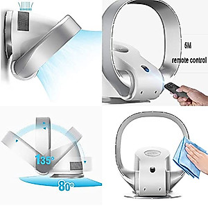 14″Bladeless Wall Fan, 26W Desktop Cooling Fan With Remote/Timer, For Home Living Room Office