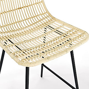 ECLYL Natural Rattan Counter Stool 25" Counter Height Bar Stools Rattan Bar Stools Indoor Stools Rattan Counter Stools Set of 2 Black Finish Steel Legs Woven Bar Stool 17.5" Wx20 Dx34 H (Natural)