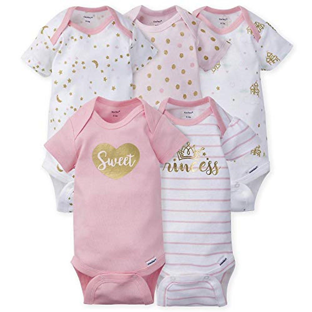 Gerber Baby Girls 5-Pack Short Sleeve Variety Onesies Bodysuits Princess Arrival 0-3 Months