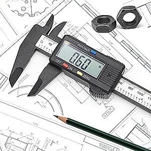 Electronic Digital Caliper, Plastic Vernier Caliper, Caliper Measuring Tool with Inch/Millimeter Conversion, Extra Large LCD Screen, 0-6 Inch/0-150 mm, Auto Off Featured Micrometer Ruler