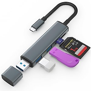 TIANSONG USB 3.0 SD Card Reader with Dual USB Ports, USB C SD Card Reader for iPhone 15/iPad/Mac 4 Ports Read and Write Simultaneously Memory Card Adapter for MacBook Pro/Air iMac Android S23 S22