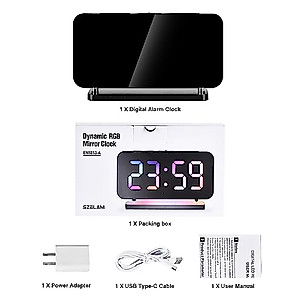 SZELAM Alarm Clock for Heavy Sleepers Adults,7.4” Digital Clocks Large Display,with USB C Port,RGB Night Light,5 Levels Volume,Auto Dimmer,LED Desk Clock for Bedroom Decor - Black