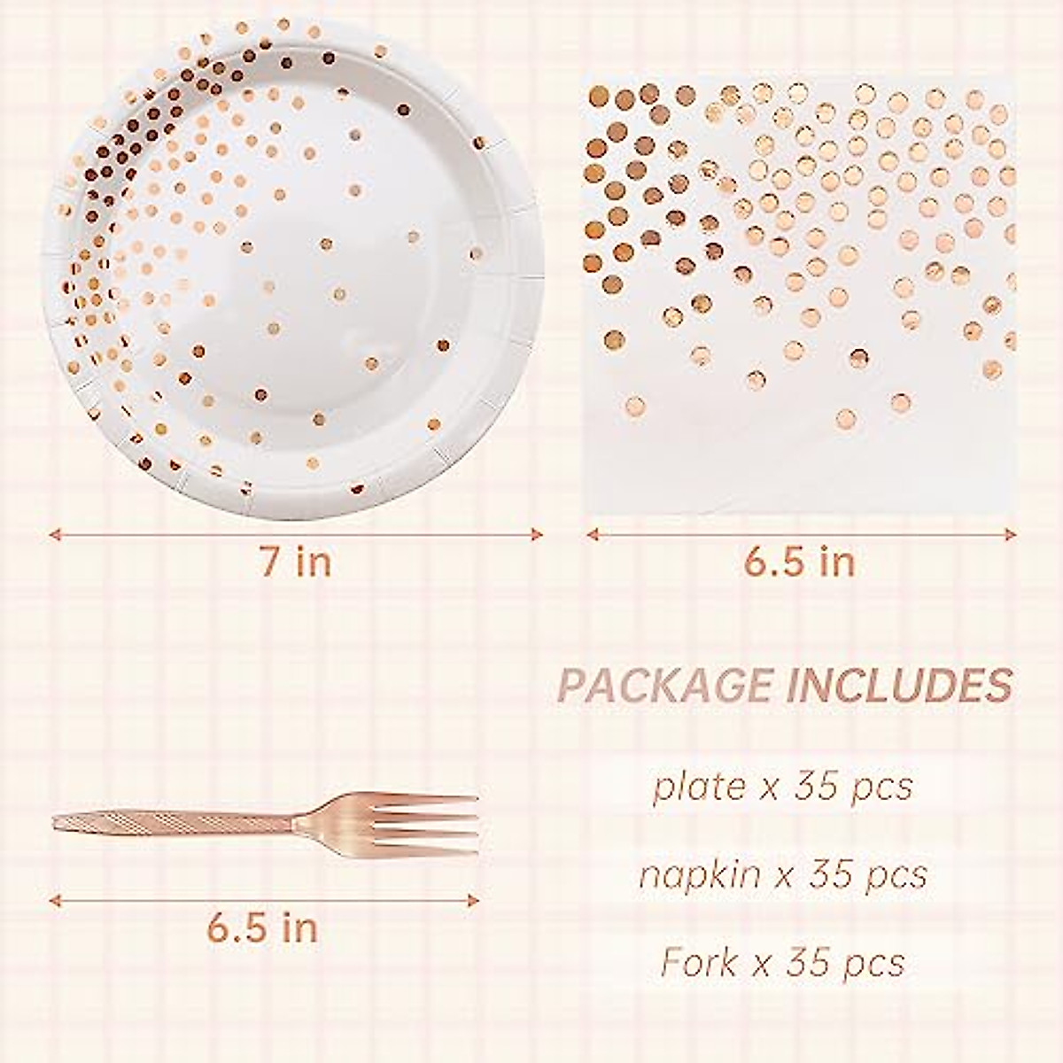 WXLDGHQ Serves 35 Guests White and Rose Gold Party Supplies,White and Rose Gold Birthday Paper Plates and Napkins,7" Disposable Party Dinnerware for Women