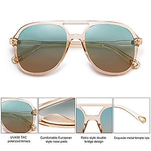 SOJOS Retro Polarized Aviator Sunglasses for Women Men Classic 70s Vintage Trendy Square Aviators SJ2174, Clear Brown/Green Gradient Brown