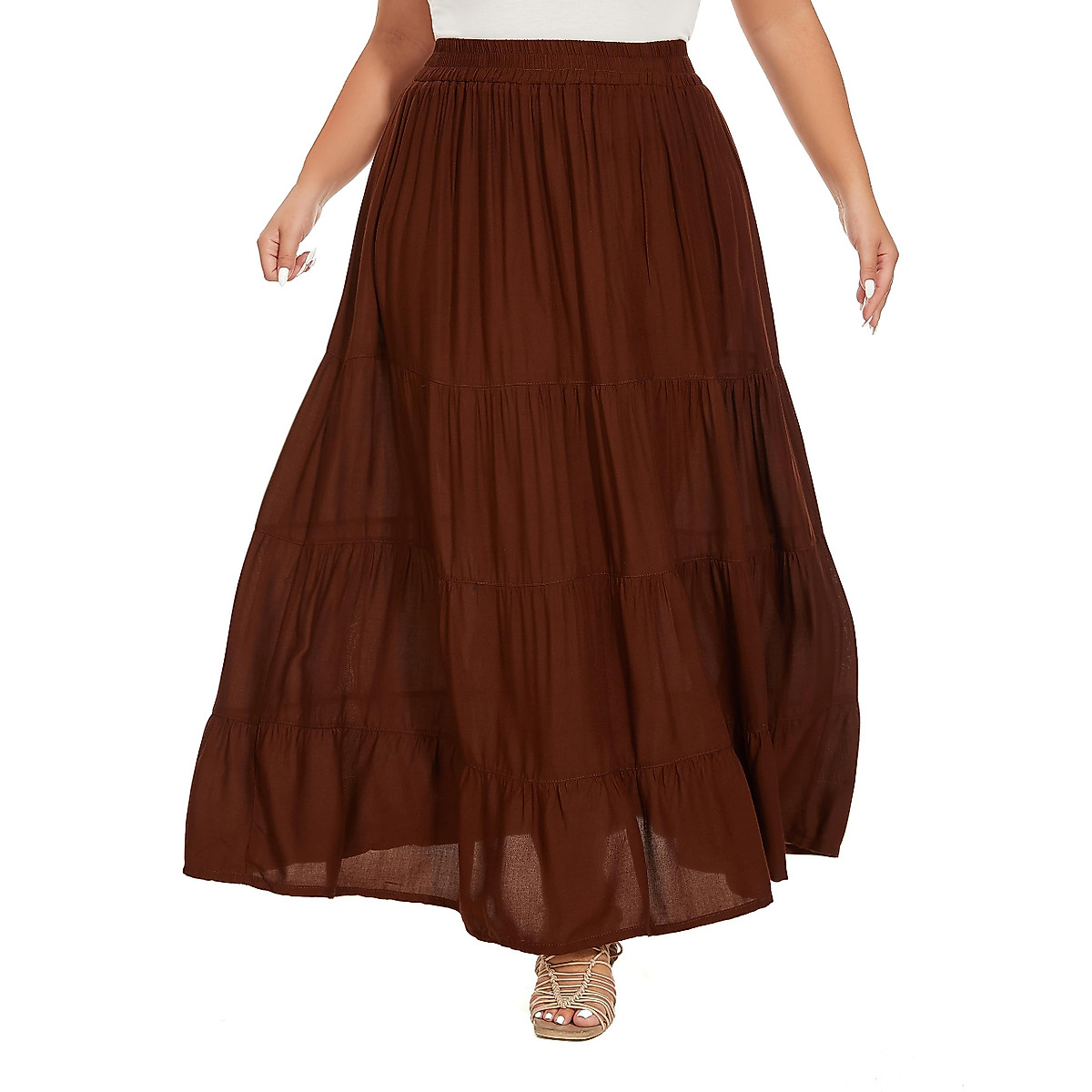 Beautybatik Maroon Women Boho Gypsy Long Maxi Tiered Peasant Skirt 3X