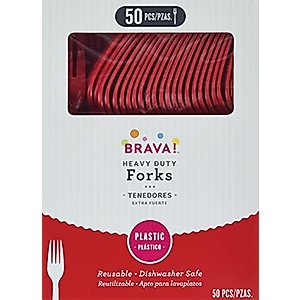 Amscan 8017.40 Premium Heavy Weight Plastic Forks, 50 ct., Apple Red
