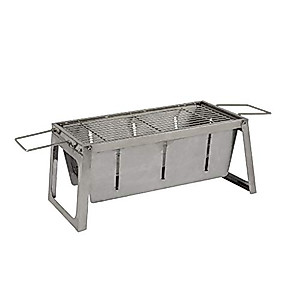 Fire Sense 63724 Stainless Steel Foldaway Charcoal Grill Heavy Duty Stainless Steel Construction For Outdoor Barbecues Camping Tailgating Traveling Charcoal Grate & Carry Bag Included
