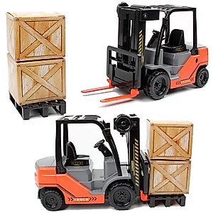 Liberty Imports Toy Forklift Truck with Pallet & Cargo - 1:22 Scale Friction Powered Wheels & Manual Lifting Control - Warehouse Lifting Vehicle for Kids Play