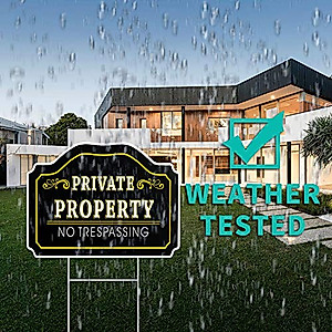 HISVISION Private Property No Trespassing Sign with Stakes 2 Pack, 12" x 9" No Trespassing Yard Sign, 5mm Corrugated Plastic Double Sided, UVresistance, Waterproof, Non-Fading, Easy to Install