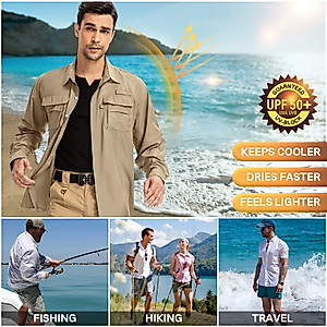 Men’s Long Sleeve Shirts UV UPF 50 Sun Protection Hiking Fishing Safari Shirt Quick Dry Cool Utility Blouse (5052 Khaki S)