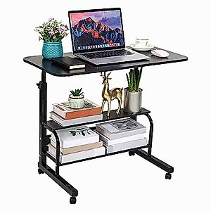 Corner Desk for Small Space Rolling Desk Mobile Computer Desk Home Office Study Desk Portable Desk for Bedrooms Work Desk Adjustable Writing Desk with Storage Gaming Table Size 31.5x15.7 in Black