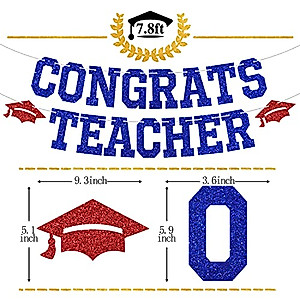 Congrats Teacher Banner - Class of 2023 Graduation Party Decorations Supplies - Student to Teacher Bunting Sign , Blue and Red Glitter