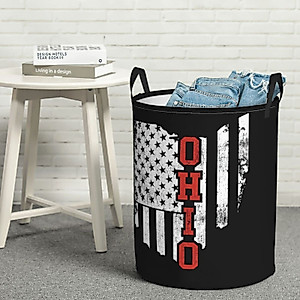 PUPSIKINS Laundry Basket Ohio State America Flag Laundry Hamper Collapsible Dirty Clothes Baskets Round Laundry Bag With Handles For Bathroom Bedroom College Dorms Home Laundry Room Kids Room