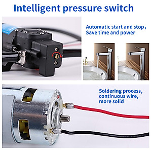 Aimela 12V DC Fresh Water Pump with 2 Hose Clamps,Self Priming Sprayer Pump with Pressure Switch,12 Volt High Pressure Pump Diaphragms,4.5 L/Min 1.2 GPM 85 PSI Adjustable for Spray,Marine,Lawn