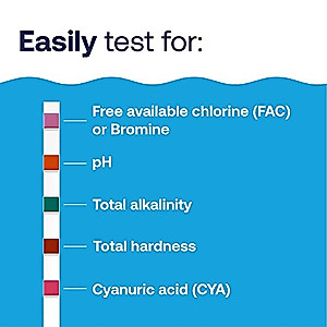 HTH Pool Care 6-Way Test Strips, Swimming Pool Water Chemical Tester, 30 Strips