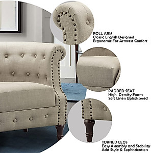 ROSEVERA Garner Chesterfield Settee Loveseat, Brown