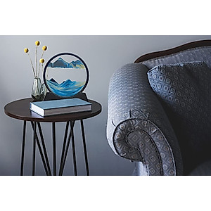 SOFLIY 3D Dynamic Sand Art Liquid Motion, Moving Sand Art Picture Round Glass 3D Deep Sea Sandscape in Motion Display Flowing Sand Frame Relaxing Desktop Home Office Work Decor (12“, Purple)