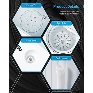 TABU 21Ibs Portable Washing Machine, Compact Washer Machine, Mini Washing Machine, Twin Tub Washer and Spiner, Ideal for Dorms, Apartments, RVs, Camping etc (White & BGrey)