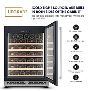 Vesgolden Undercounter Wine Fridge - Compact 24-Inch Wide, Powerful & Quiet Compressor, 53 Bottle Capacity - Perfect for Red, White & Sparkling Wines, Champagne