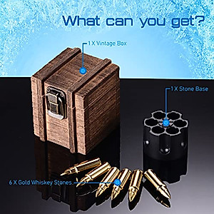 Eligara Whiskey Stones Set - Wooden Crate (6 pcs), Stainless Steel Ice Cubes Cooling Whisky Rocks - Scotch Gifts for Him Dad Boyfriend Husband