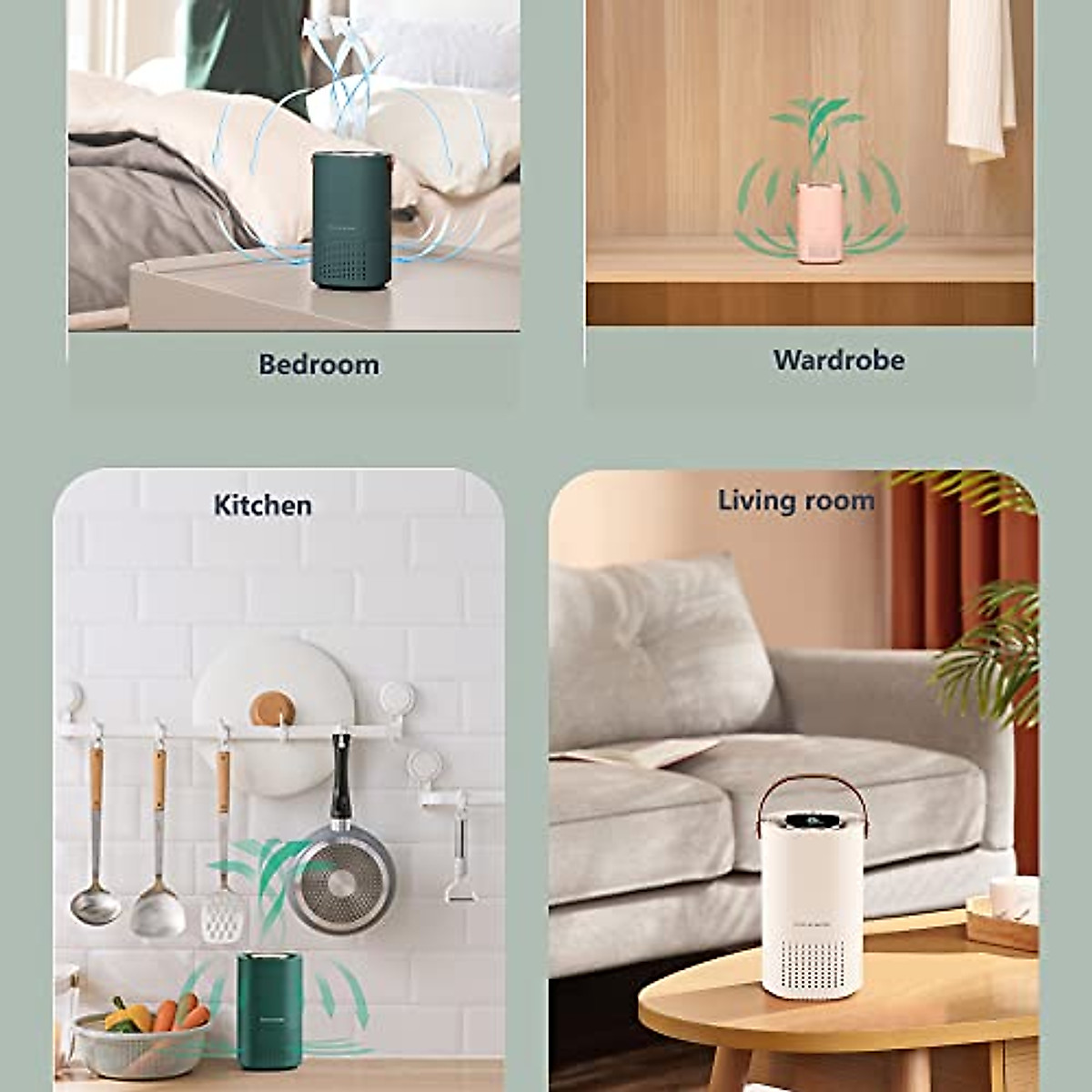 Portable Air Purifier, H13 True HEPA Air Purifier with 3 layers filtration Personal Mini Air Purifiers for Home, Car, Travel, Bedroom, Office（green）