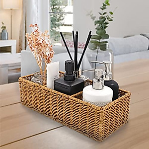 myHomeBody Wicker Basket With 3 Compartments | Woven Baskets for Organizing | Storage Basket, Toilet Tank Basket | Bathroom Counter Organizer, Bedroom Organization | Tan, 1pc