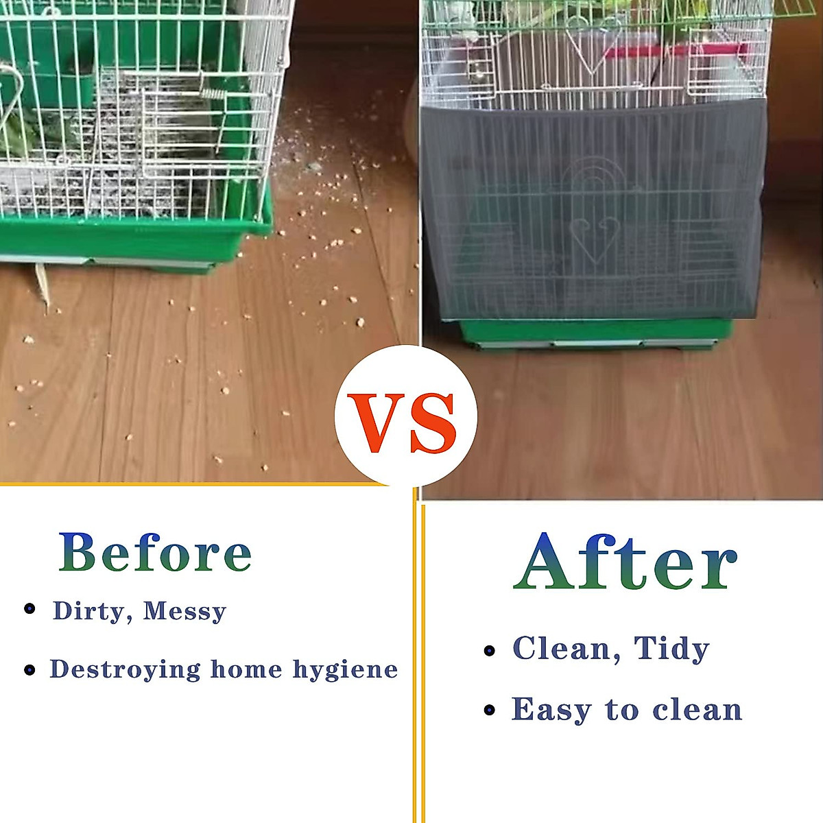 LWFCOEE Bird Cage Seed Catcher, Large Bird Cage Skirt Guard, Adjustable Soft Nylon Mesh Bird Cage Netting for Round Square Bird Cages Circumference 60-86"