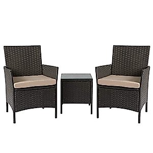 Aoxun Patio Bistro Set 3-Piece Outdoor Rattan Patio Furniture, Outdoor Bistro Set Wicker Patio Furniture with Coffee Table and Thick Cushion,Brown