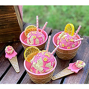 Lawei 24 Pack Ice Cream Cups with Spoons - Reusable Plastic ice cream bowls Sundae Frozen Yogurt
