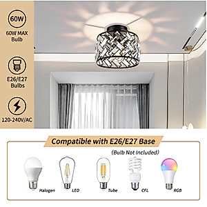 FRIDEKO HOME Light Fixtures Ceiling Mount - Black Hallway Light Fixtures Ceiling Crystal Semi Flush Mount Ceiling Light Bedroom Ceiling Lights for Kitchen Living Room Bathroom Porch