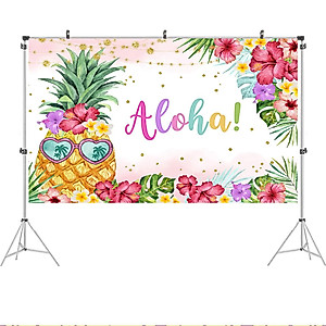 Ticuenicoa 5×3ft Aloha Backdrop Luau Hawaiian Birthday Party Decorations Photography Background Summer Tropical Beach Backdrops Baby Shower Floral Pineapple Photo Booth Props Banner