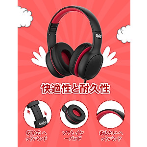 gorsun Premium A66 Kids Headphones with 85dB/94dB Volume Limited, in-line HD Mic, Audio Sharing, Foldable Toddler Headphones, Adjustable, Children Headphones Over-Ear for School Travel,Red