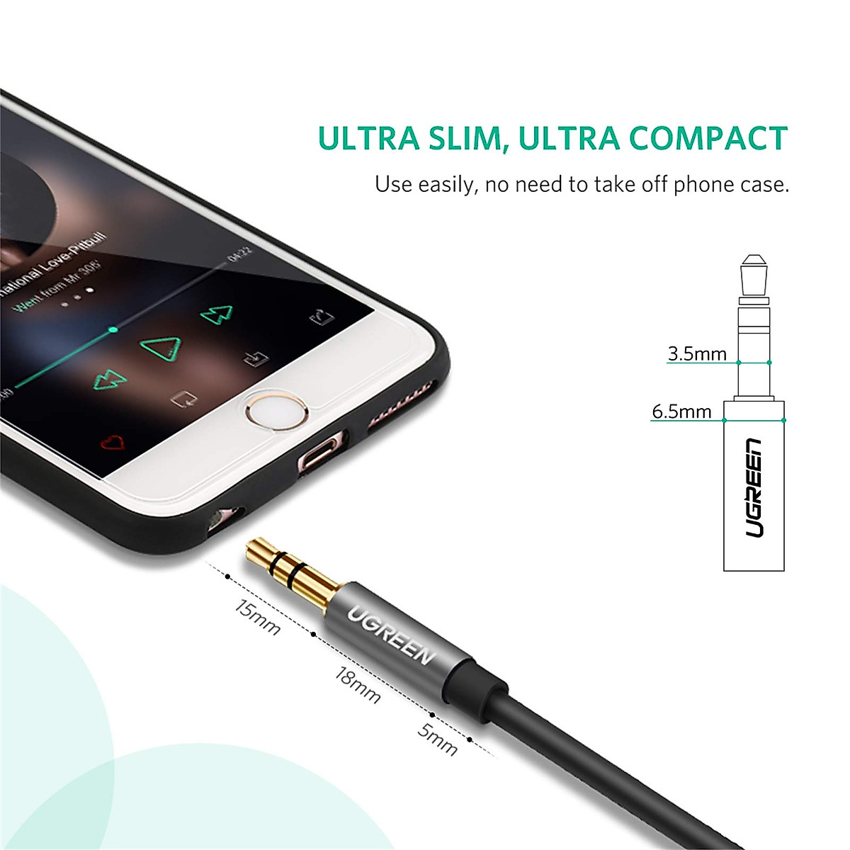 UGREEN Headphone Extension Cable 3.5mm Extension Gold Plated Aux Cable Audio Stereo Jack Male to Female TRS Cord Extender Compatible with iPhone iPad Phones Tablets Media Players, 6.6FT