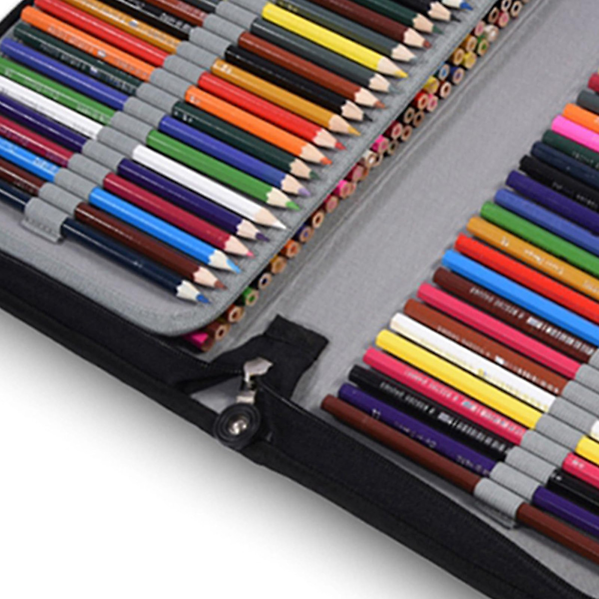 150 Slots Colored Pencil Case,Deluxe PU Leather Fabric Large Capacity Gel Pens Watercolor Pencils Holder Organizers Bag with Zipper,Handle (black)
