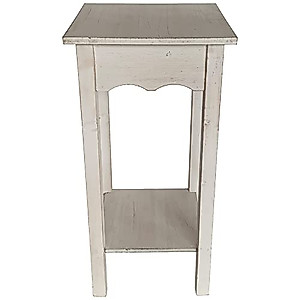 eHemco Plant Decorating Stand End Table Side Table with Storage Shelf, 11.8 by 11.8 by 23.7 Inches, Antique Water Washed Off-White