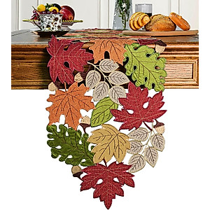 KEVA Fall Table Runner 72inches Long, Autumn Maple Leaves Table Runner 13x72 inch for Thanksgiving Kitchen and Table Decoration, Harvest Fall Farmhouse Rustic Embroidered Thanksgiving Table Runner