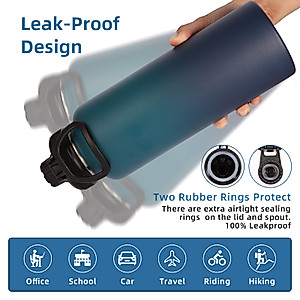 Volhoply Insulated Water Bottles Bulk 4 Pack,40 oz Stainless Steel Sports Bottle with Paracord Handle & Spout Lid,Double Walled Water Thermos with Wide Mouth,Reusable Large Water Cup(Dark Night,4 Set)