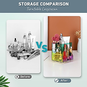 Auyeetek Clear Makeup Organizer Divided Premium Lazy Susan Organizer - High-End Acrylic Construction, 360° Rotation Perfume Lipstick Lotion Skincare Brush Holder Organizers Tray Hexagonal 7.87 in