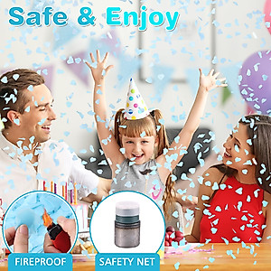 Threebees 4 Pack Gender Reveal Confetti Cannon, Biodegradable Blue Confetti Paper with Cornstarch Powder, Air Powered Launches 16-26ft, Confetti Blaster for Boy Gender Reveal, Blue