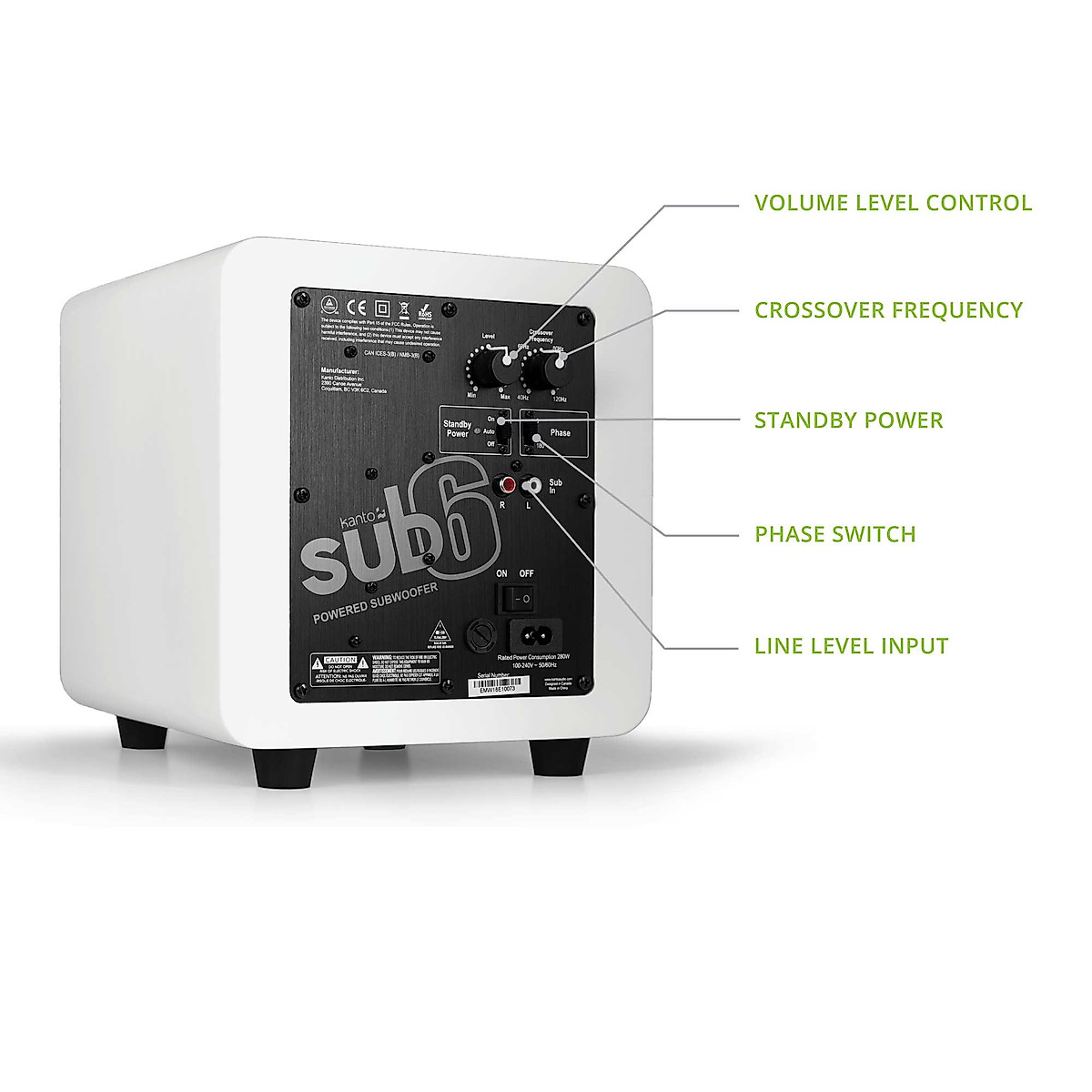 Kanto SUB6 6-inch Powered Subwoofer - Matte White
