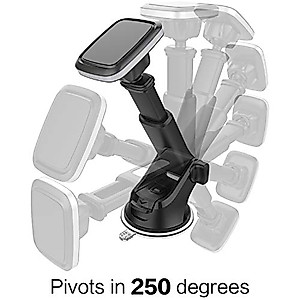 1Zero Magnetic Phone Car Mount with Quick Extension Telescopic Arm, Hands-Free Windshield Dashboard Cell Phone Holder for Car Compatible with iPhone Smartphone, Sticky Suction Cup, 6 Strong Magnets