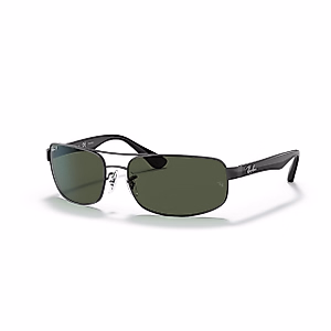 Ray-Ban Men's RB3445 Rectangular Sunglasses, Black/Polarized Dark Green, 64 mm