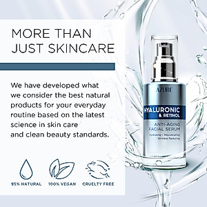 Azure Cosmetics Dermatologist Tested Hyaluronic & Retinol Face Serum - K Beauty Anti-Aging Formula for Dark Spots & Wrinkle Care - Korean Skincare, Moisturizing Complex for Glowing Skin - 1.69 fl oz