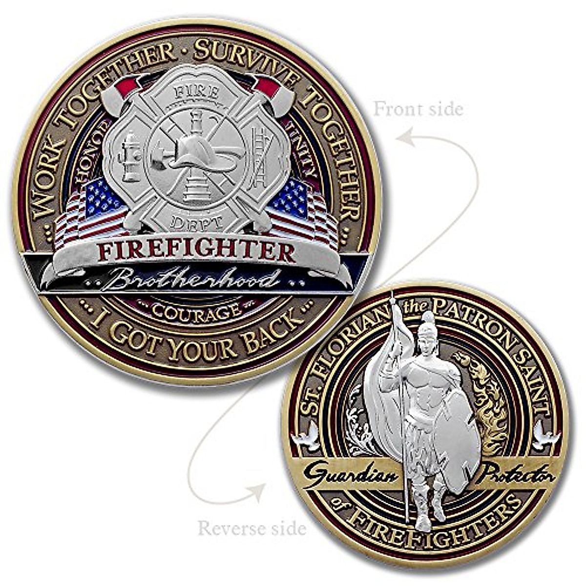 Firefighter Brotherhood Challenge Coin Saint Florian in Deluxe Display tin with Bonus polishing Cloth