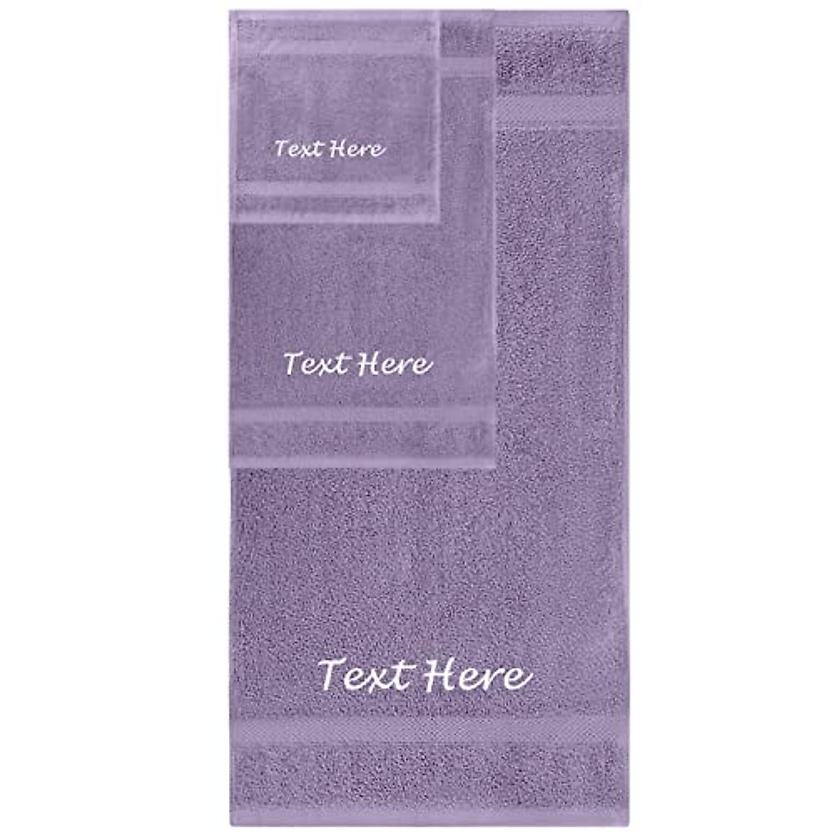 Personalized Towels Set - 3 Pack Super Soft & Absorbent Turkish Cotton Towels for Bathroom, Spa, Gym, Pool and Hotels - Includes 1 Bath Towel, 1 Hand Towel, 1 Washcloth - Lavender Towel Set