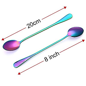 Marco Almond® Rainbow Titanium Long Handle Spoons, Colorful Plated Latte Spoon, Stainless Steel Ice Cream Spoon, Iced Tea Spoon,Cocktail Stirring,Tea, Coffee, Milkshake Dessert Spoons, Pack of 8