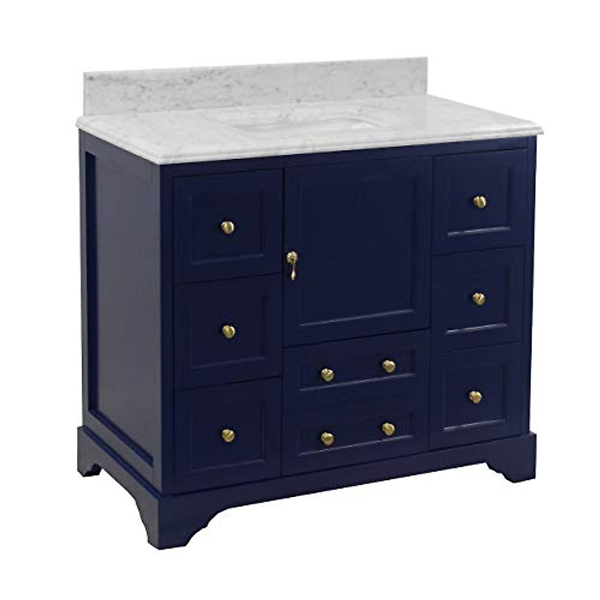 Madison 42-inch Bathroom Vanity (Carrara/Royal Blue): Includes Royal Blue Cabinet with Authentic Italian Carrara Marble Countertop and White Ceramic Sink