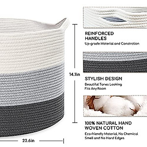 MXMHOME Extra Large Blanket Basket - Blanket Basket Living Room, Woven Baskets for Storage, Kids Toy Basket, Soft Throw Blanket Storage Basket, Rope Baskets for Organizing(23.6”x 23.6”x 14.1”)