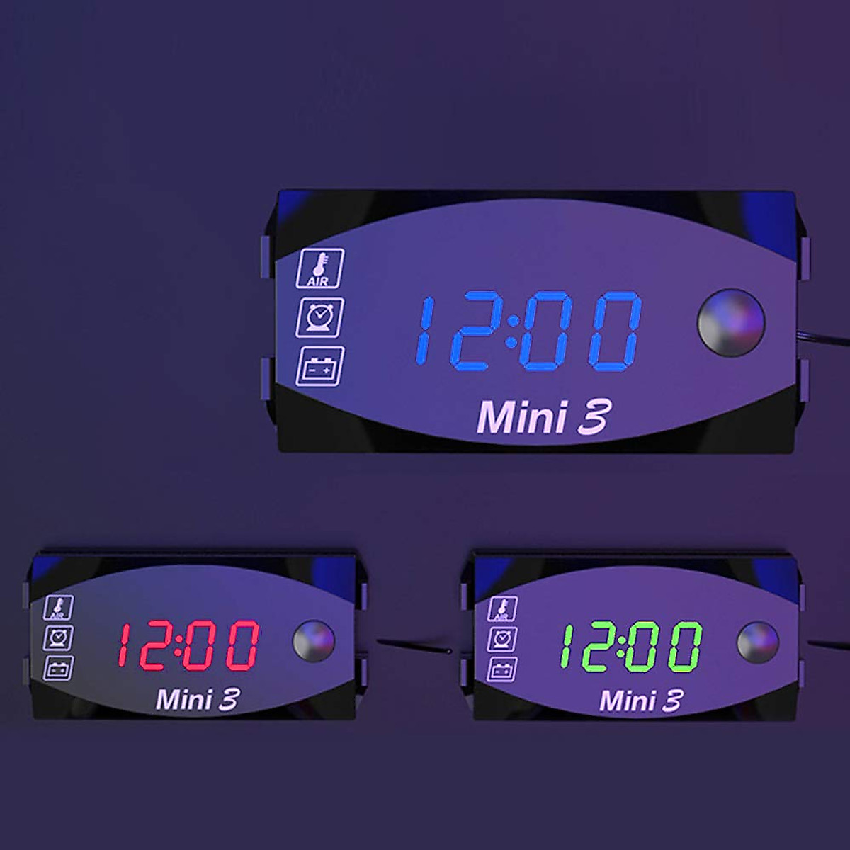 GoolRC Motorcycle DC 6V-30V 3 in 1 Digital Time Clock + Thermometer +Voltage Voltmeter IP67 Waterproof Tester Battery Moniter Gauge for Car Boat Marine